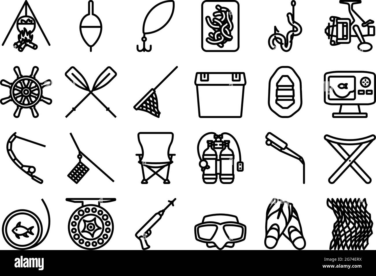 Fishing Icon Set. Bold outline design with editable stroke width ...
