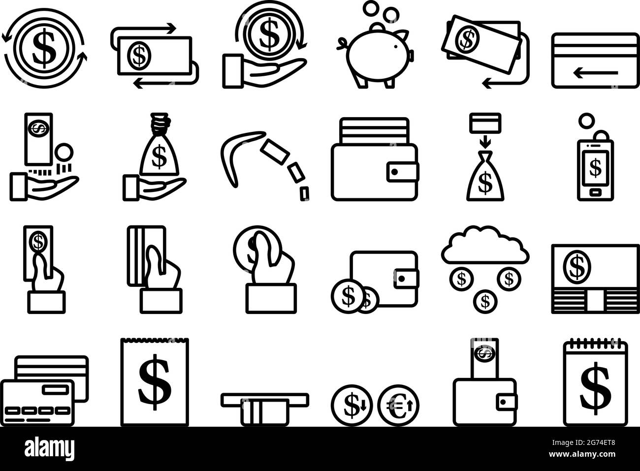 Money Icon Set. Bold outline design with editable stroke width. Vector ...