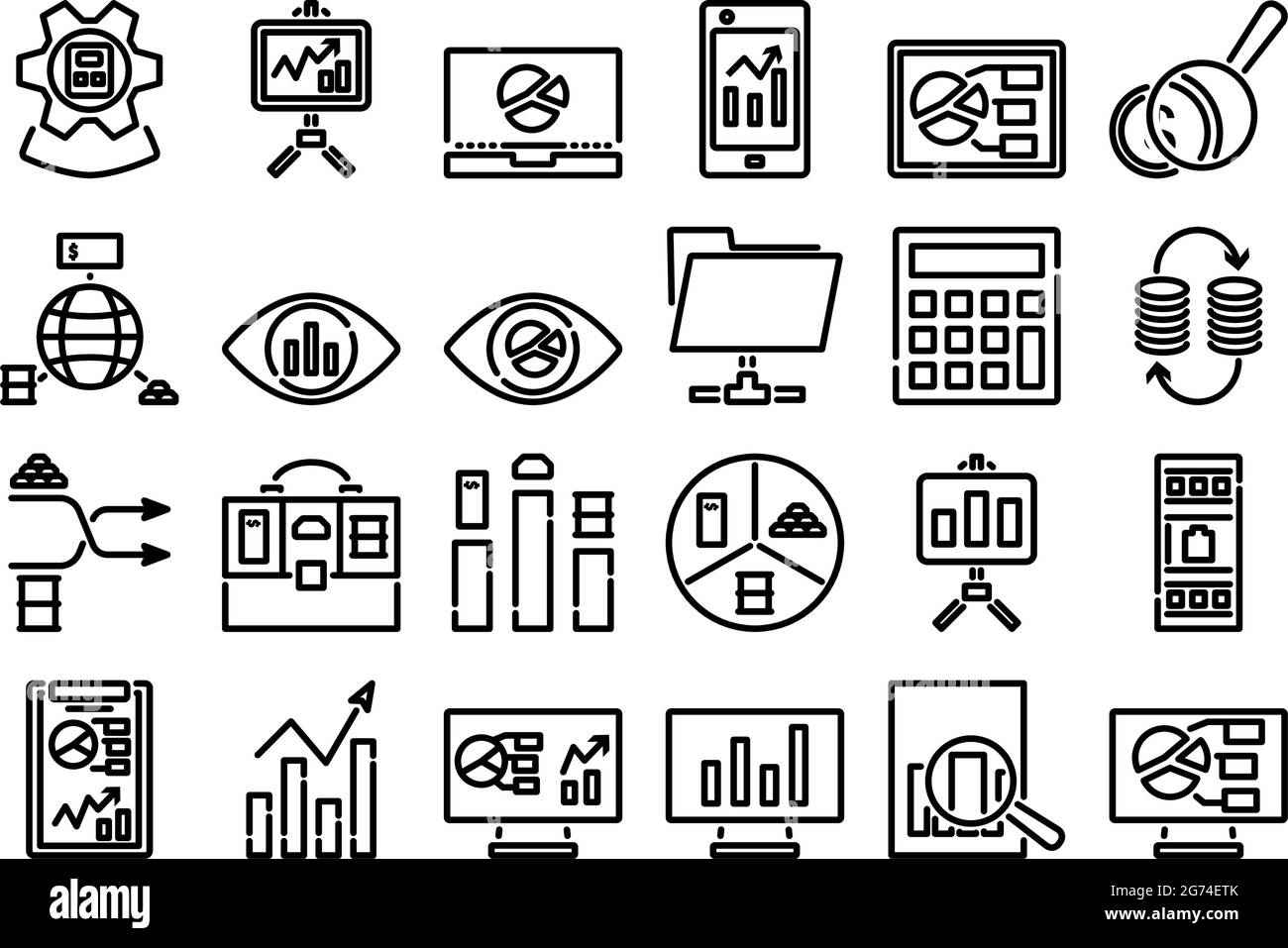 Analytics Icon Set Bold Outline Design With Editable Stroke Width Vector Illustration Stock