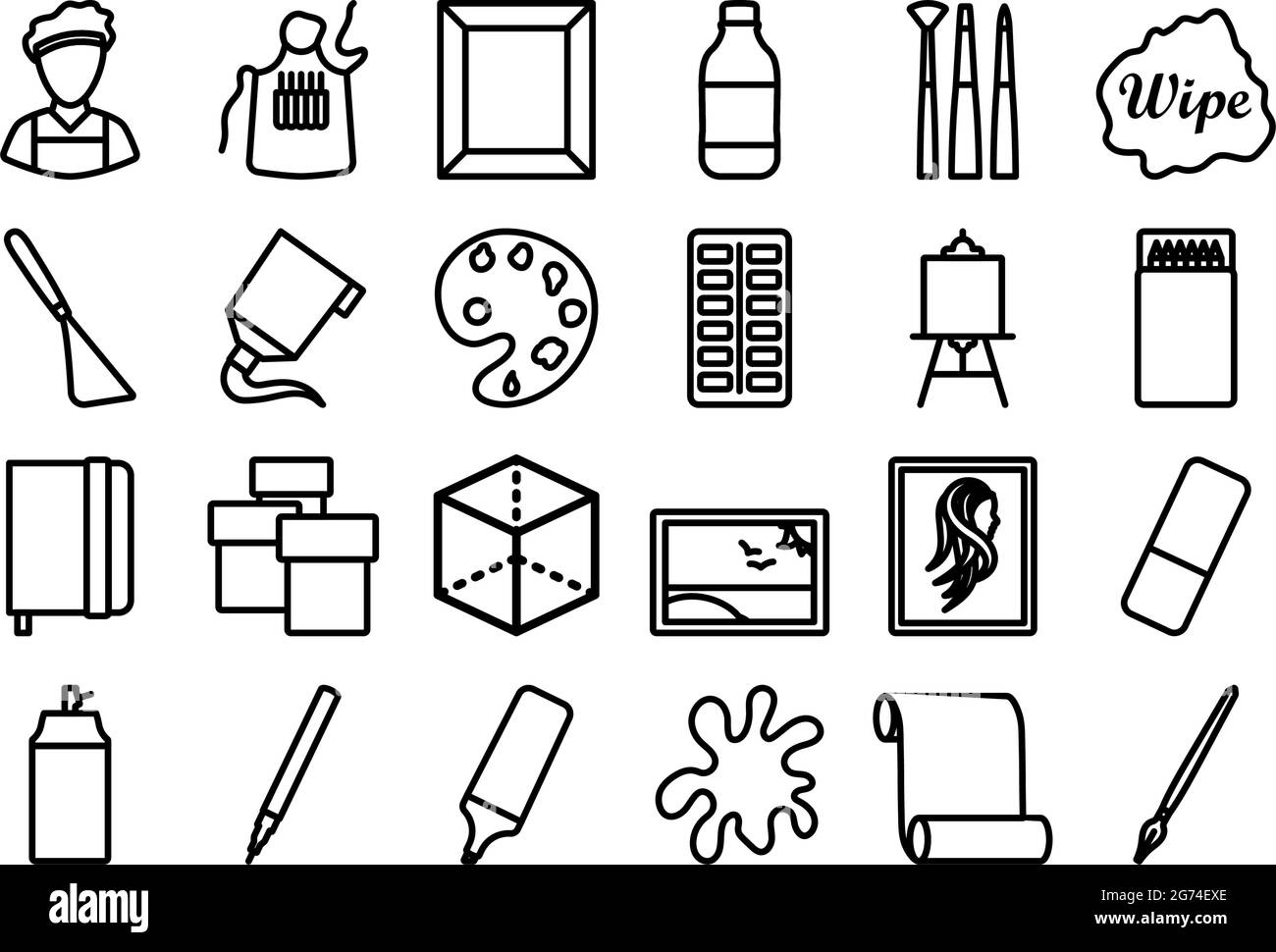 Painting Icon Set. Bold outline design with editable stroke width ...