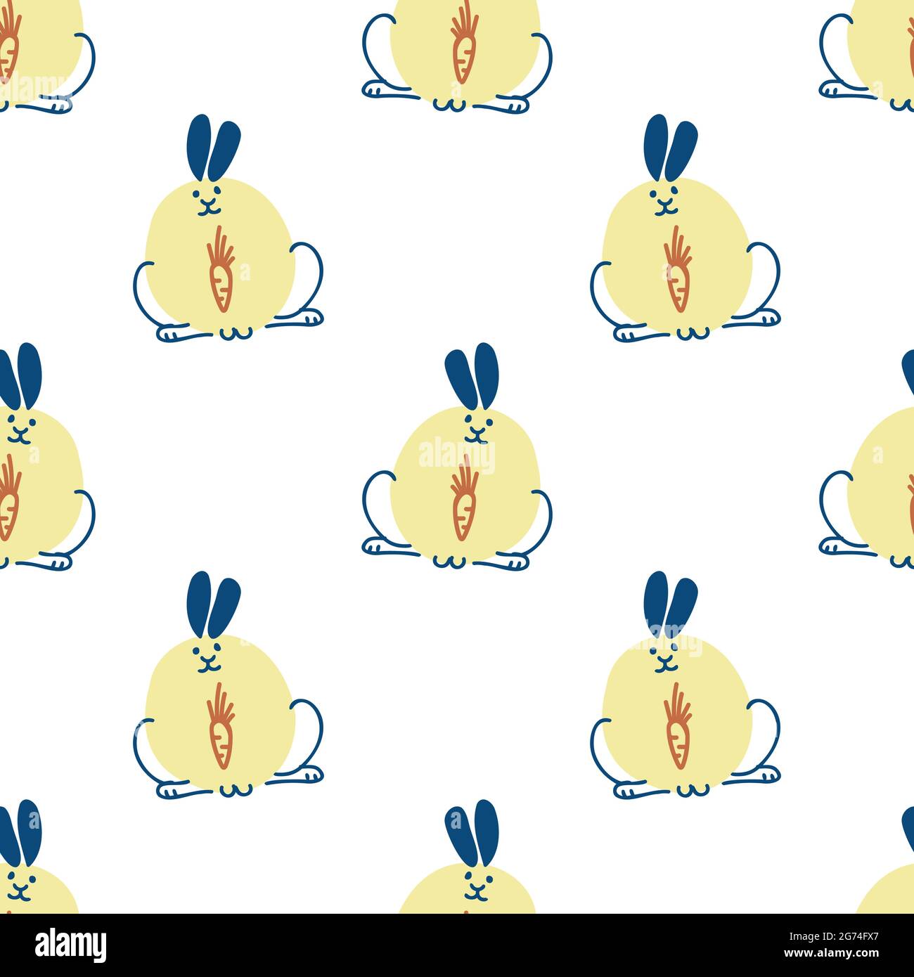 Seamless cute cartoon pet rabbit doodle pattern. Whimsical minimal 2 ...