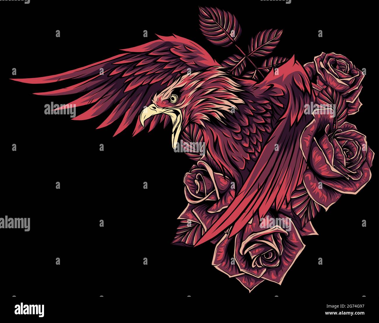 vector illustraion of eagle with flower roses Stock Vector Image & Art ...