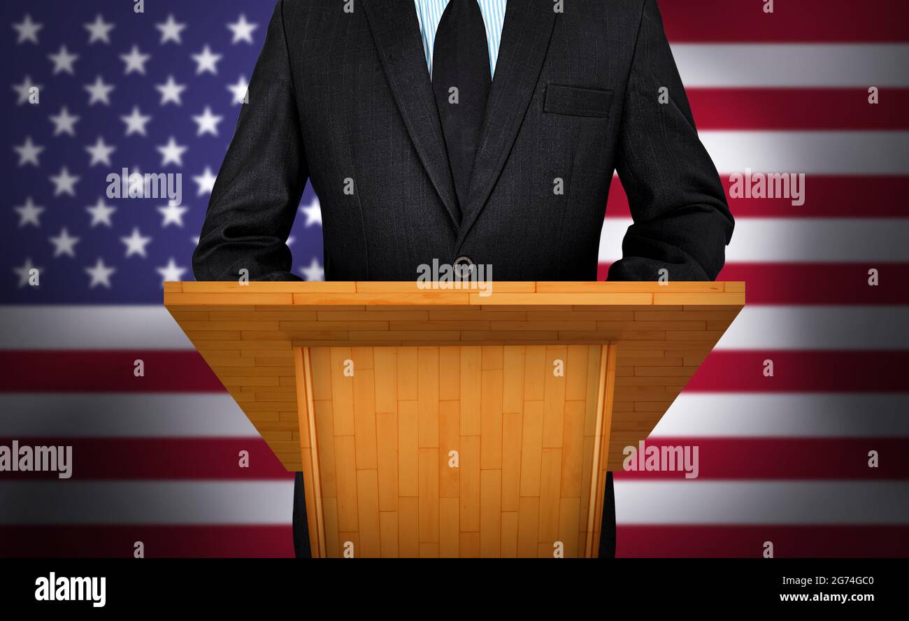 Political Personality Standing on the Stage for Conference and talking ...