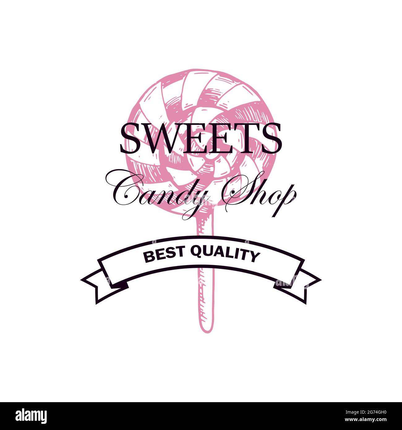 Hand drawn candy shop logo isolated on white. Vector illustration in ...
