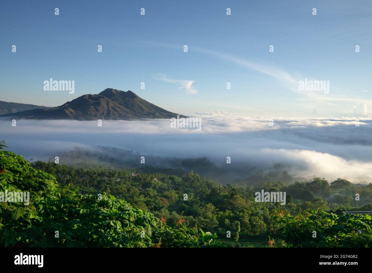 The atmosphere of Mount Batur in the morning where the caldera is ...