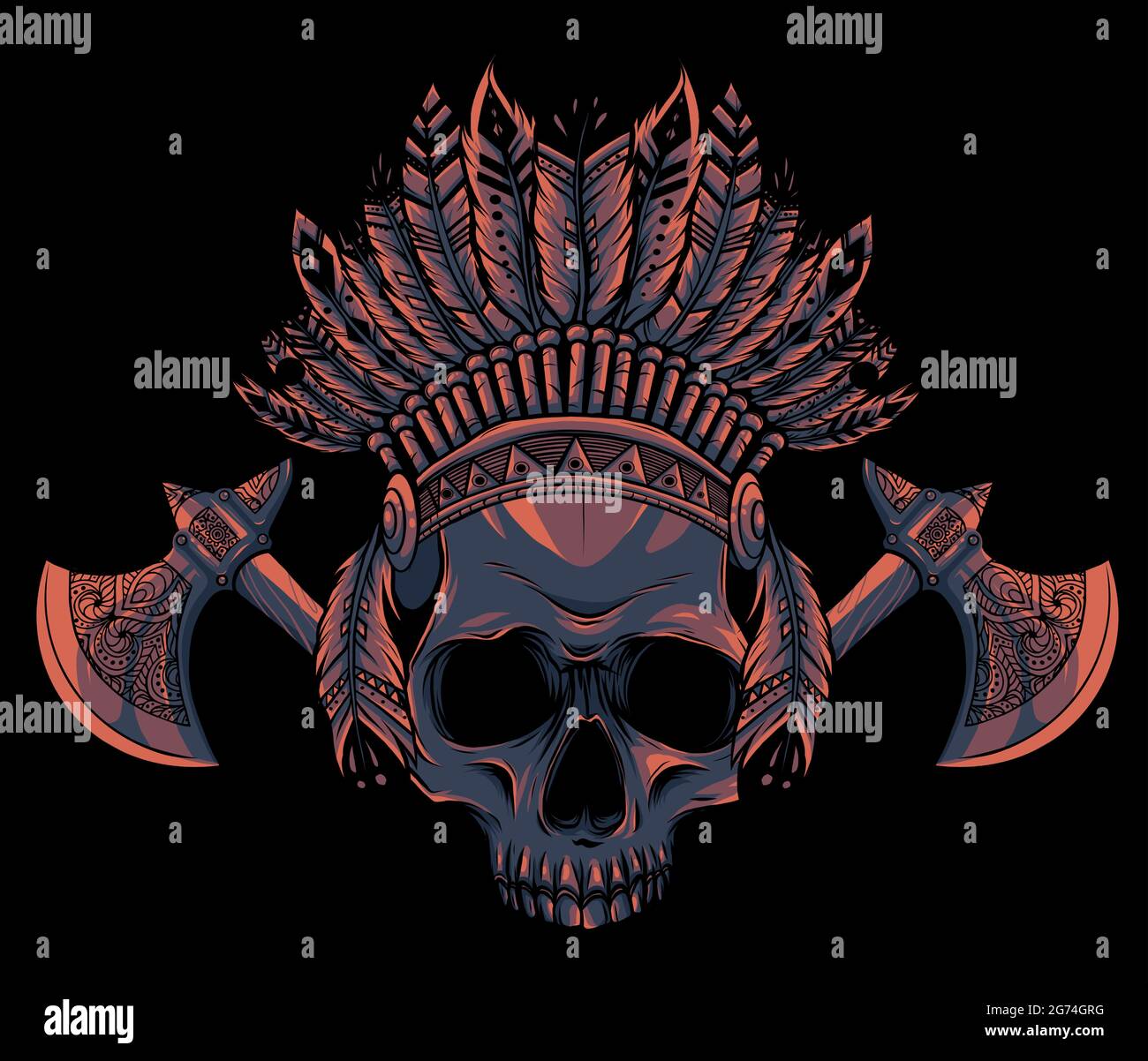 Vector illustration of Indian skull and tomahawk Stock Vector Image ...