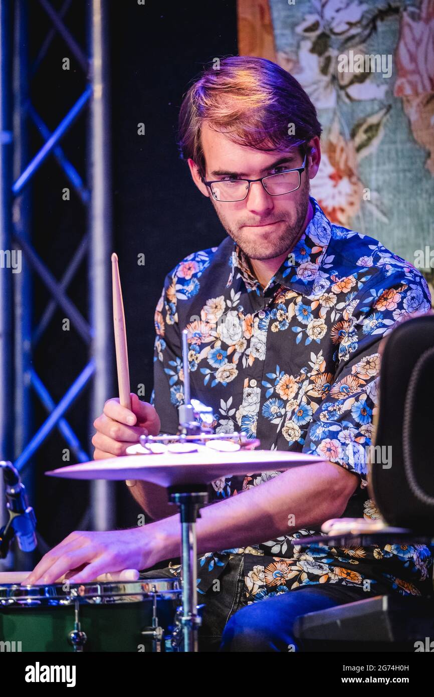 Bern, Switzerland. 10th July, 2021. The Swiss band Eskimo performs a live concert at Bierhübeli ...