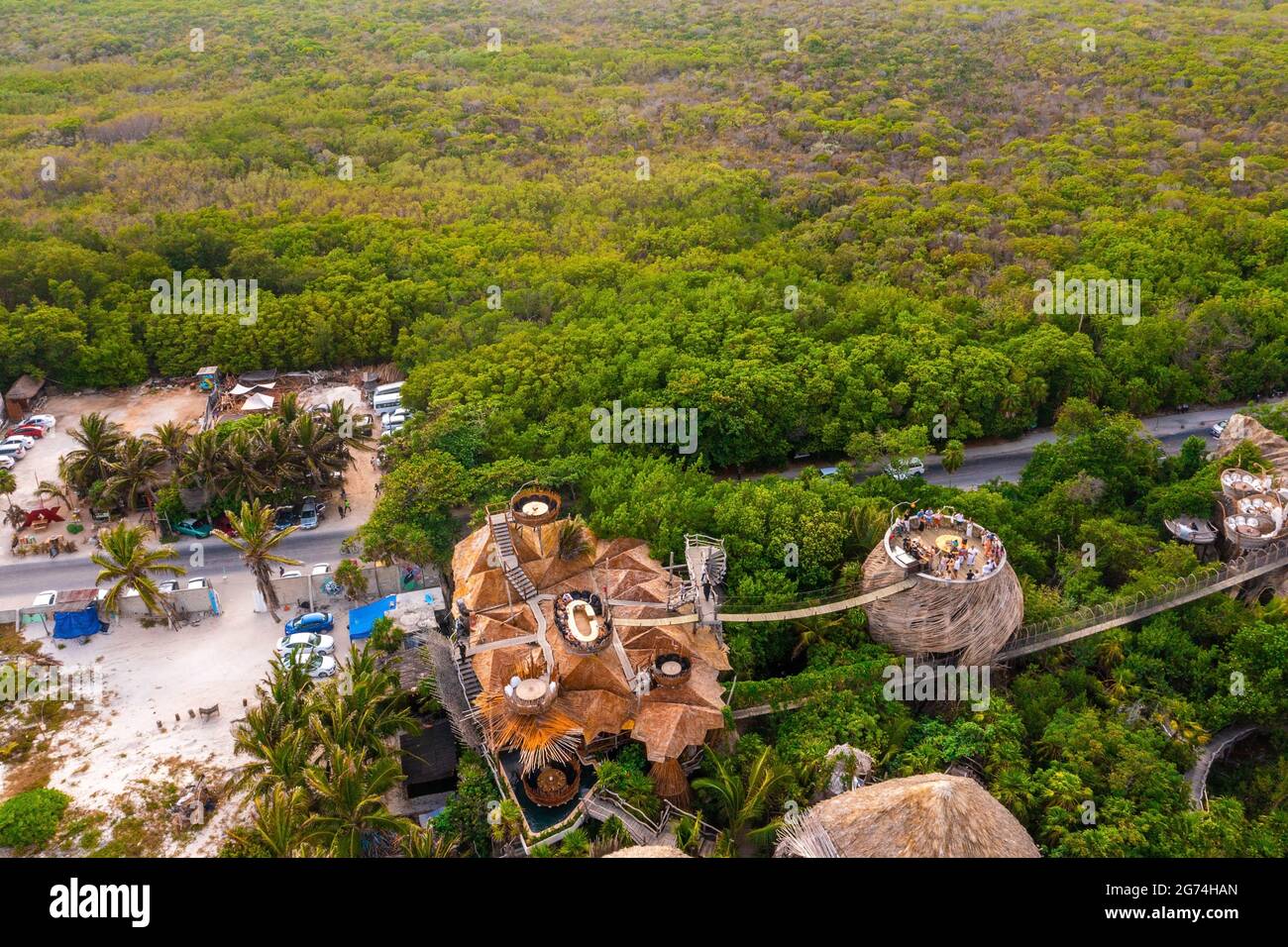 Aerial Tulum coastline by the beach with a magical Caribbean sea and ...