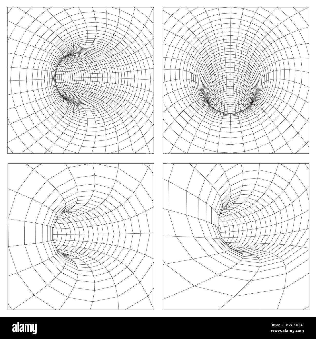 3d gravity quantum, vector wormhole illustration. Singularity abstract black hole vortex concept ...