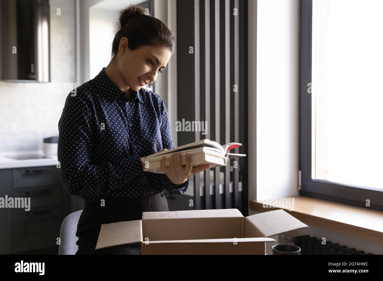 Happy customer student receiving order from online bookstore Stock ...