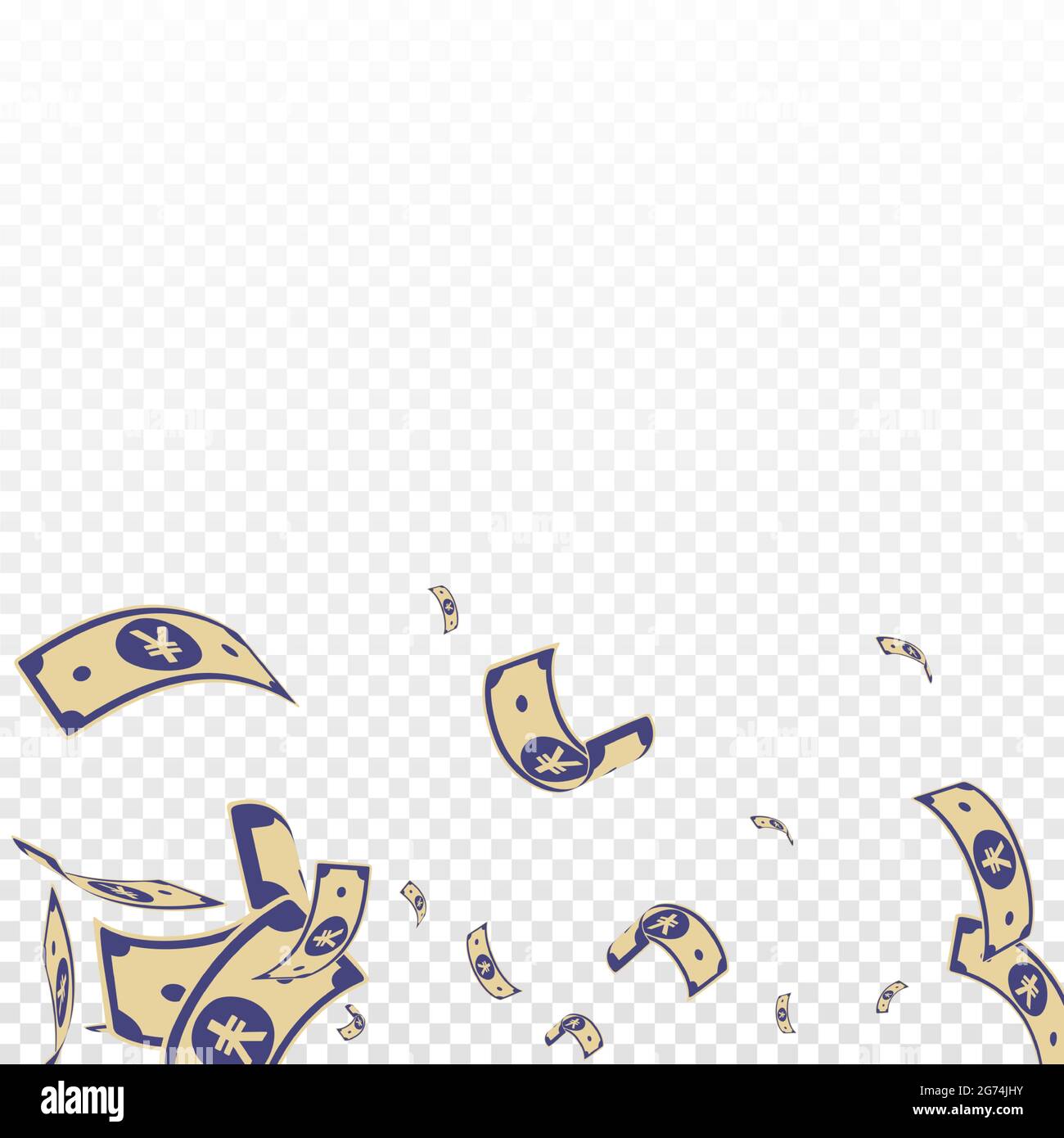 Chinese yuan notes falling. Random CNY bills on transparent background ...