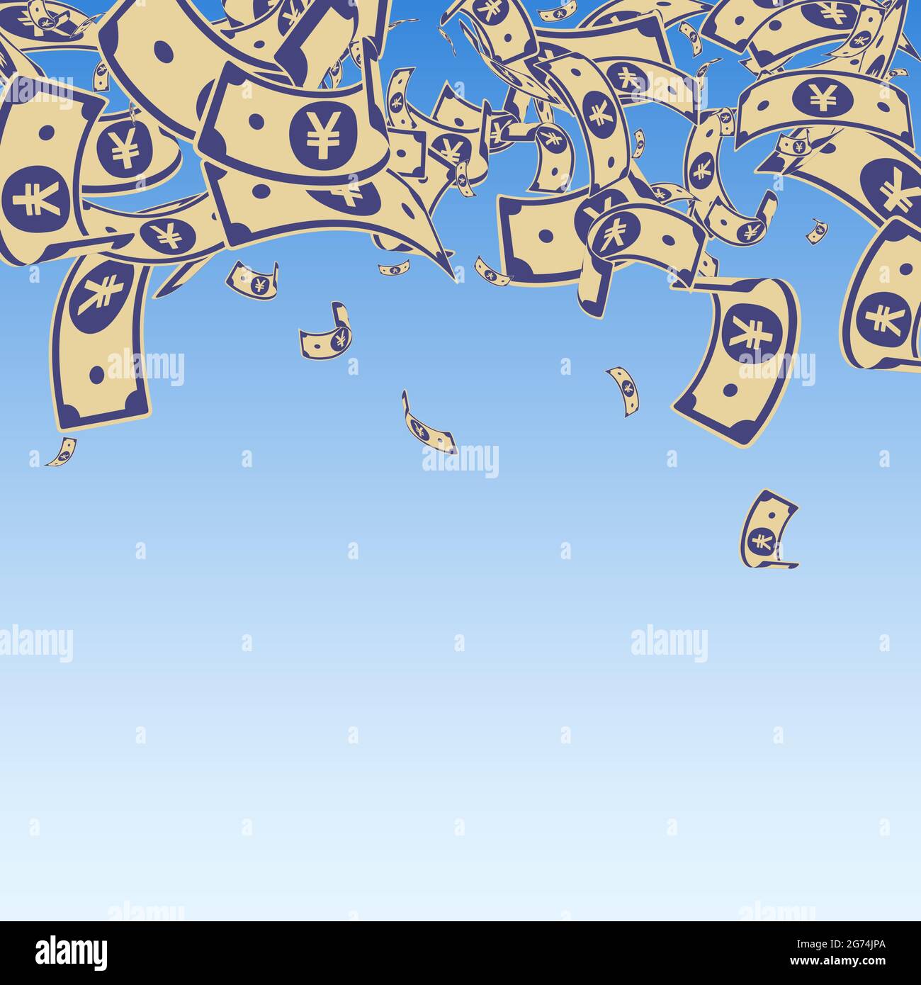 Chinese yuan notes falling. Messy CNY bills on blue sky background ...