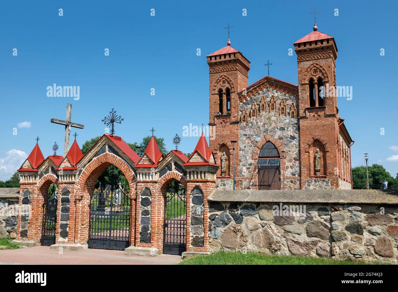 Rectangular plan, two-tower church with Neo-Gothic features of the ...