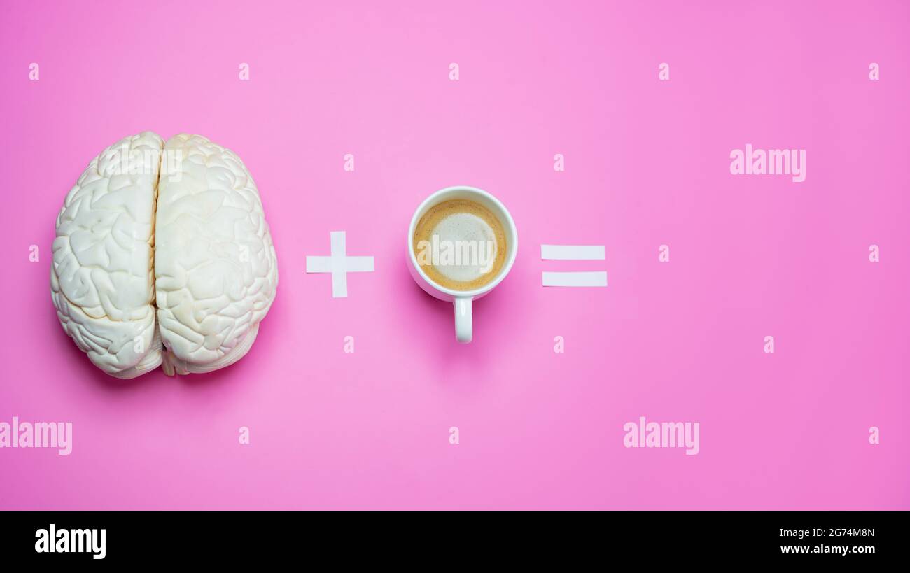 Coffee plus brain equls motivation equation concept Stock Photo - Alamy