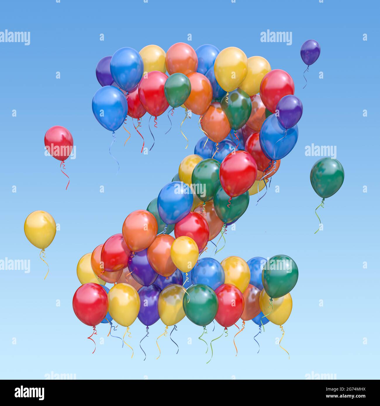 Number 2 two from balloons in the sky. Text letter for age, holiday ...