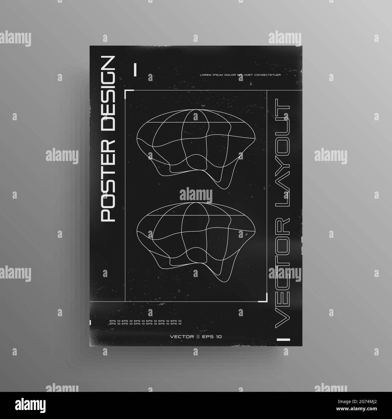 Retrofuturistic black and white poster design with ellipse liquid ...