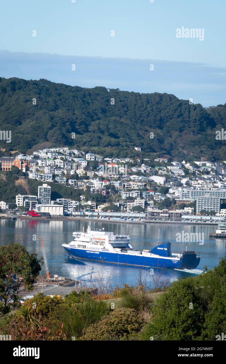 Bluebridge Cook Strait Ferry, "Strait Feronia", leaving at Wellington ...