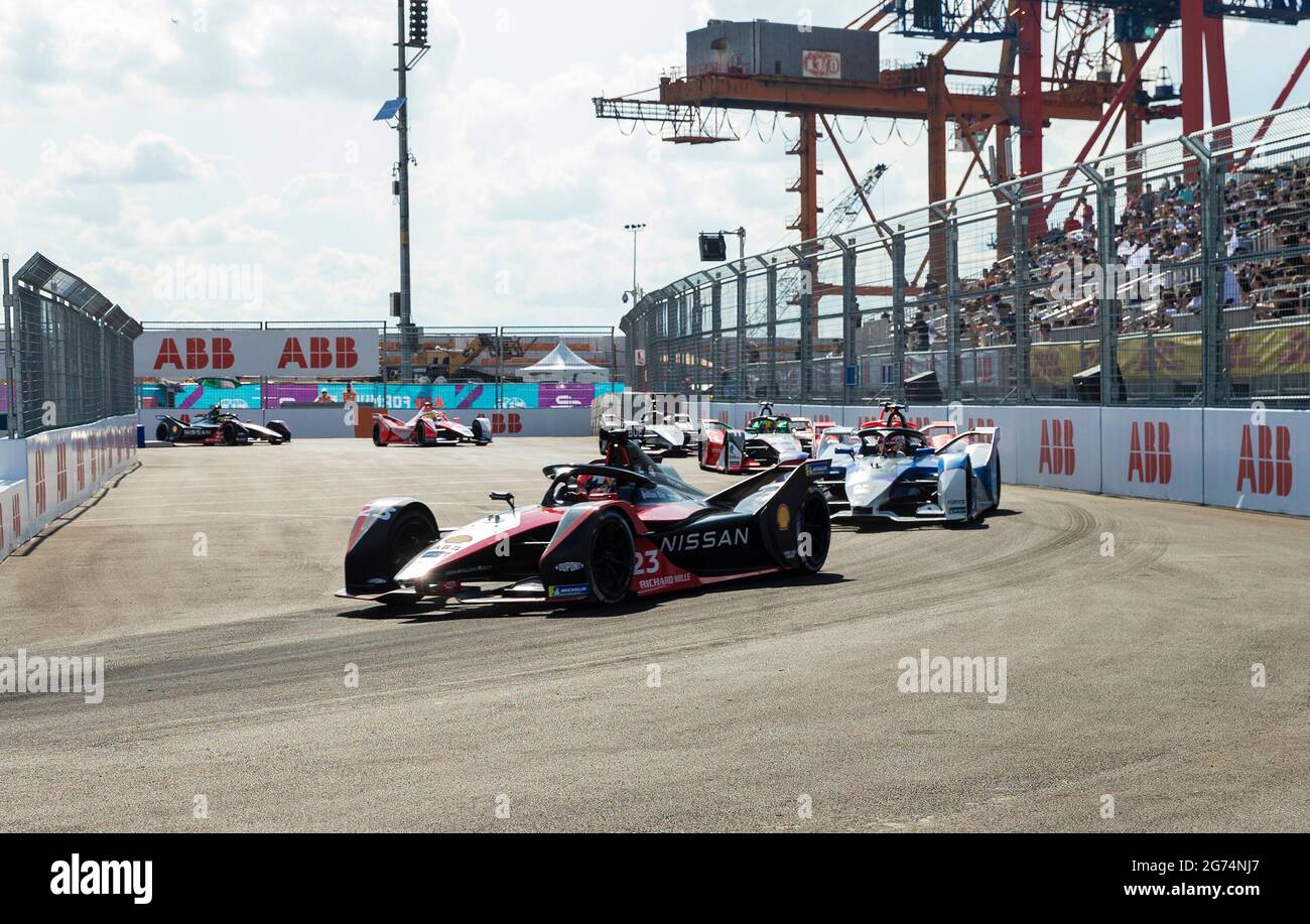 Cars riding on first day of New York competition of ABB Formula E World ...