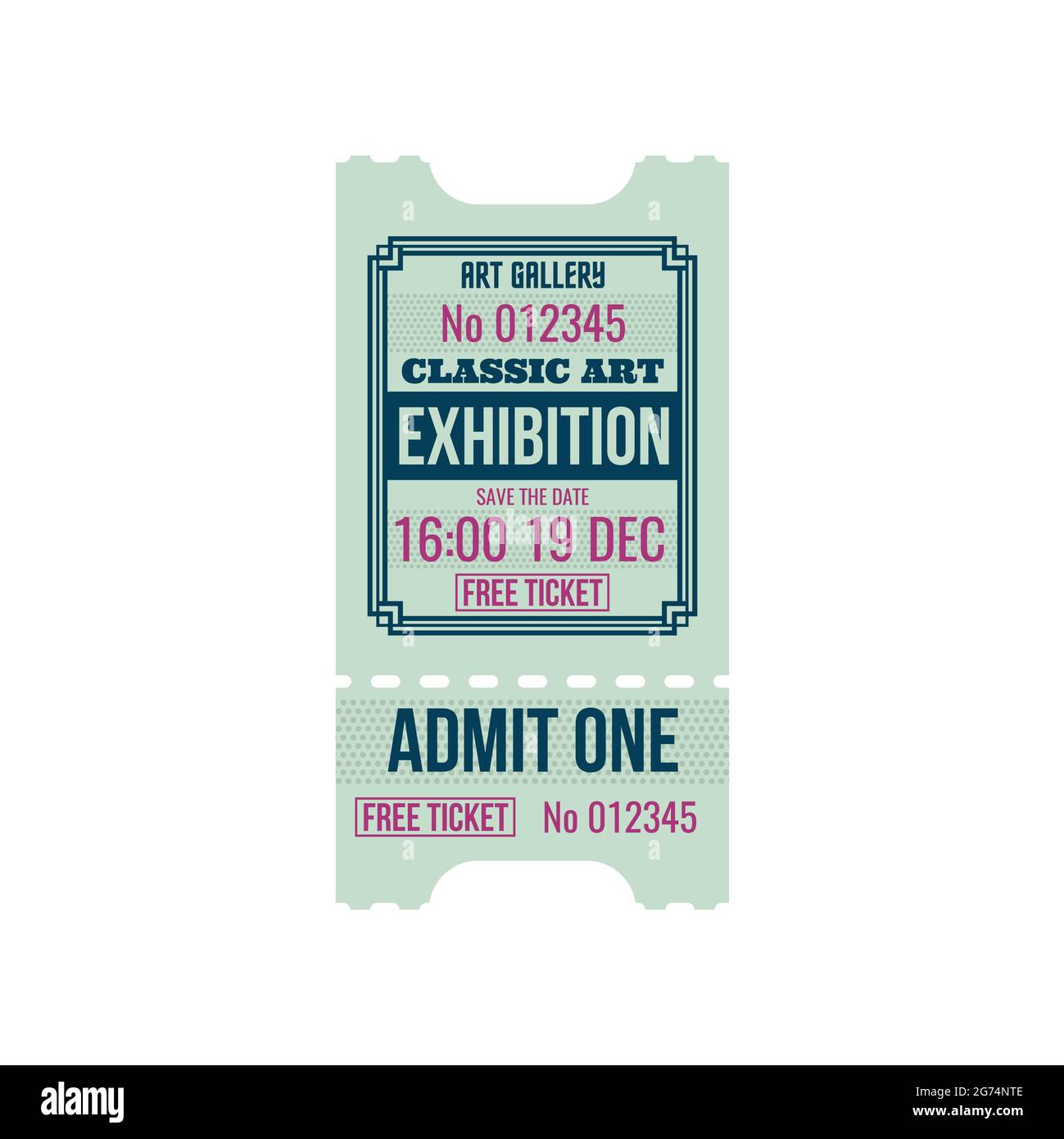 Ticket to classic art exhibition, numbered paper card, free ticket ...