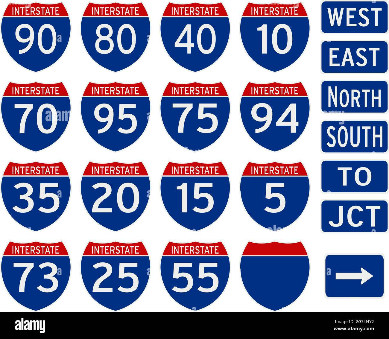 Interstate traffic sign from United States of America on isolated white ...
