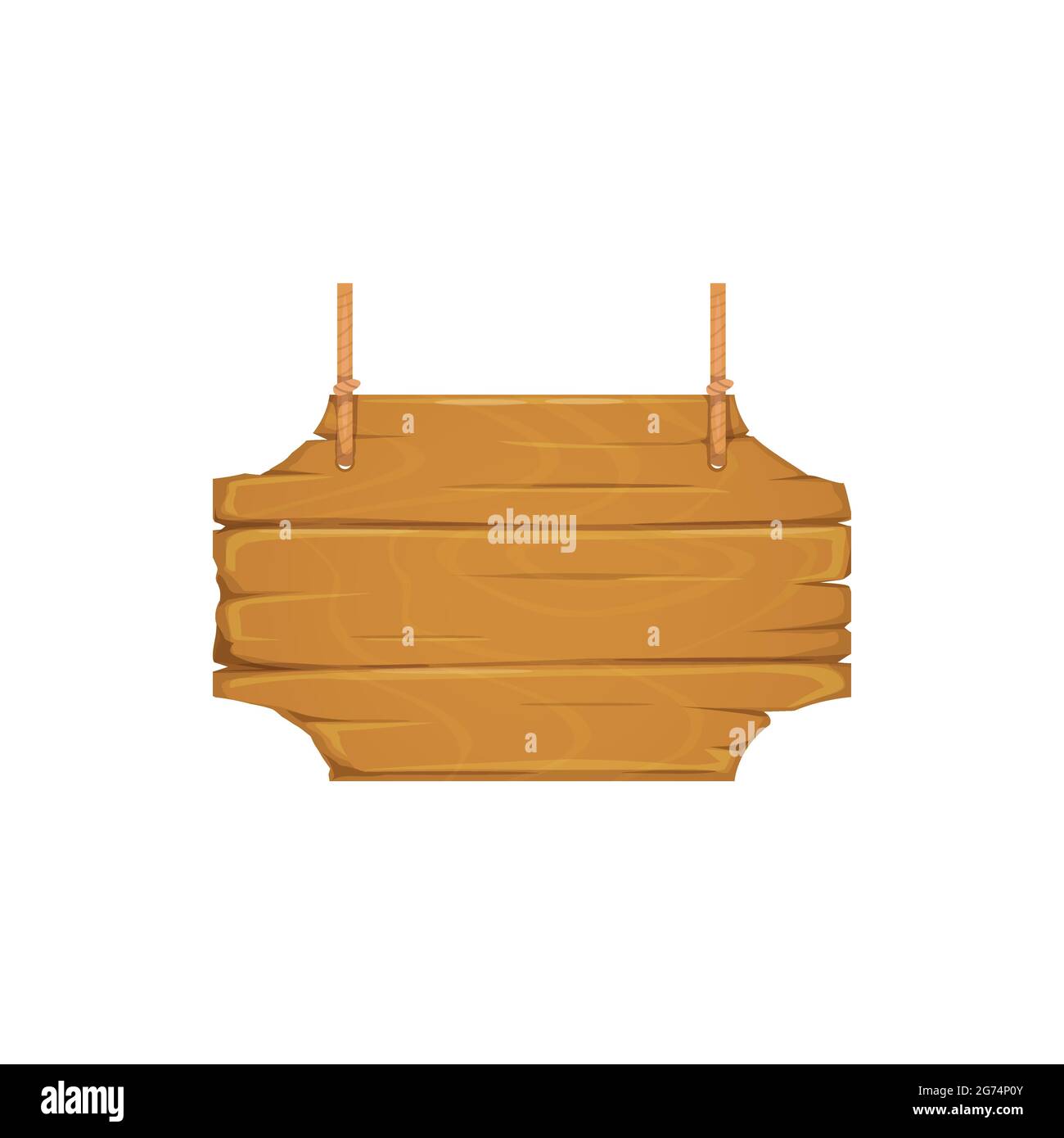 Wooden sign board on ropes isolated realistic icon. Vector cartoon ...