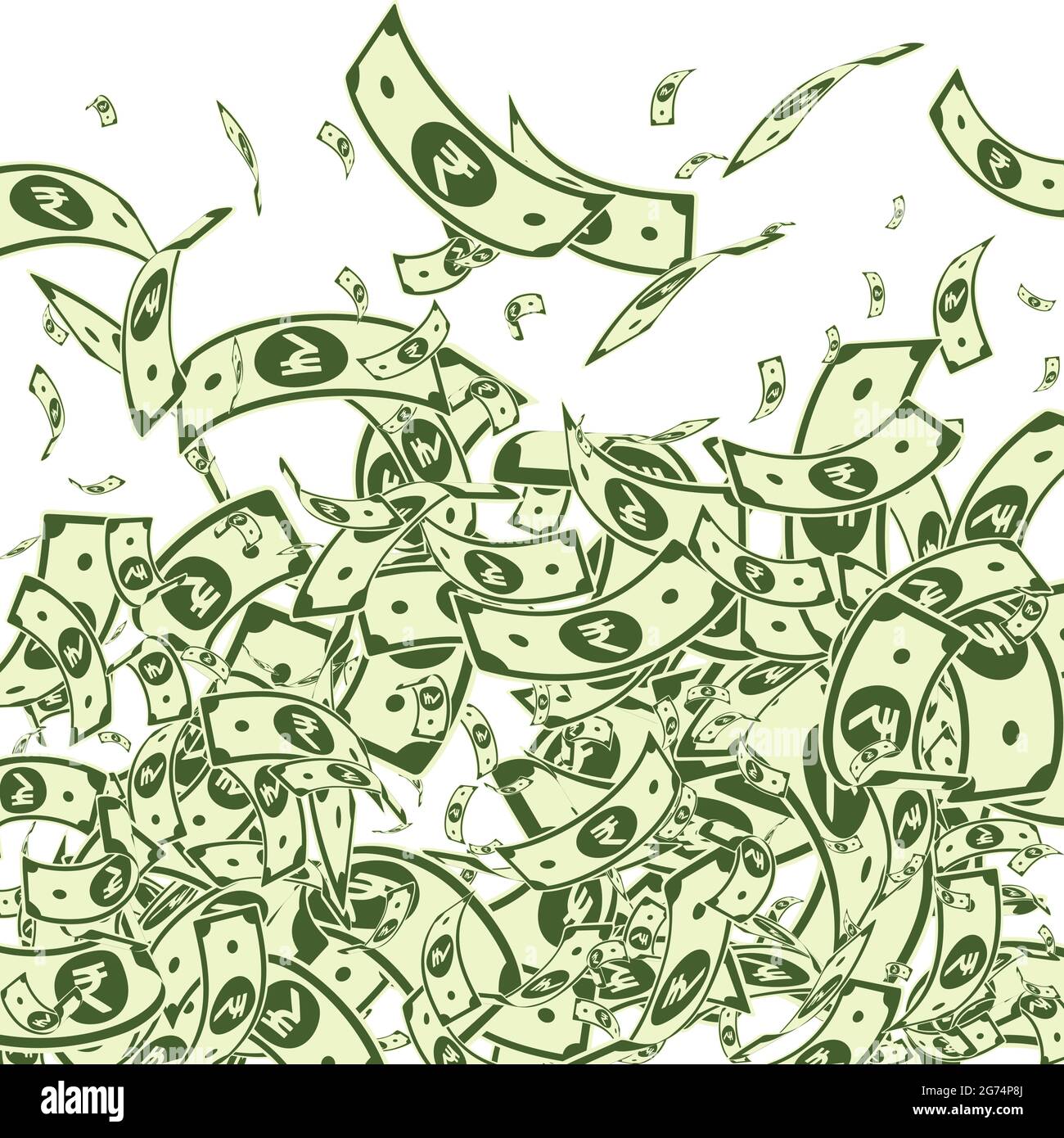 Indian rupee notes falling. Messy INR bills on white background. India ...
