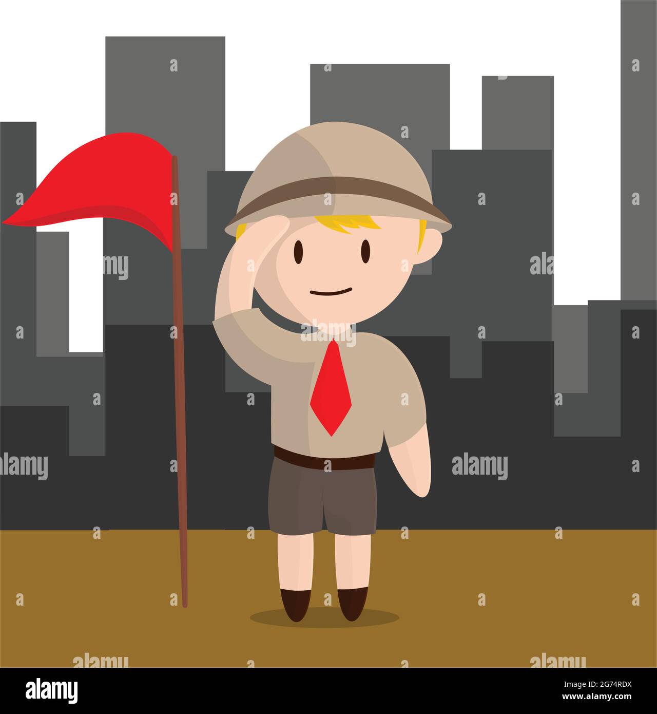 Boy scout character in uniform standing in City Design Illustration ...