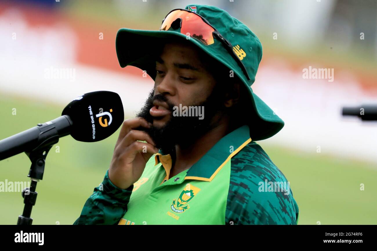 South Africa captain Temba Bavuma is interviewed ahead of the ODI at ...