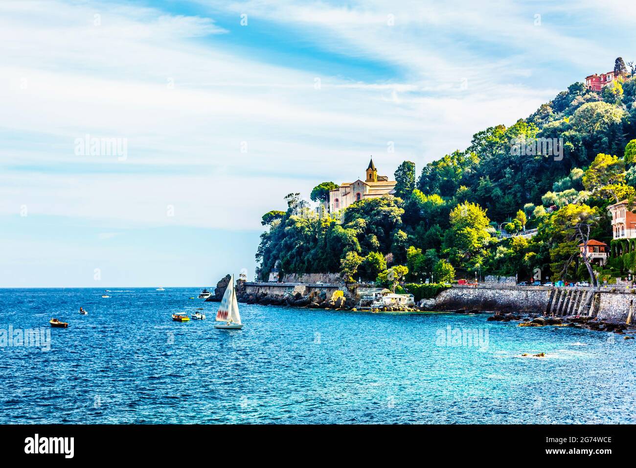 Landscape view of the little city and beach of Camogli in the ...