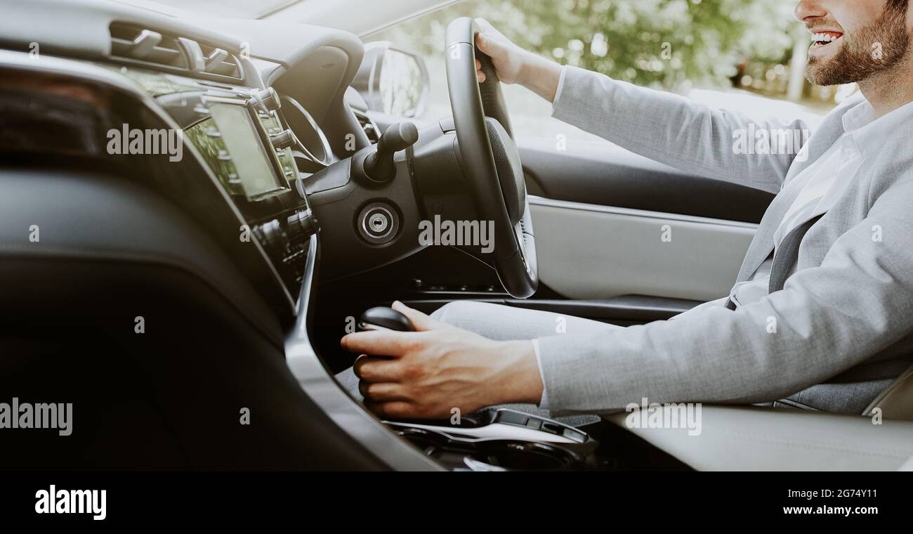 Happy morning, success and positive emotions, buying new comfort car ...