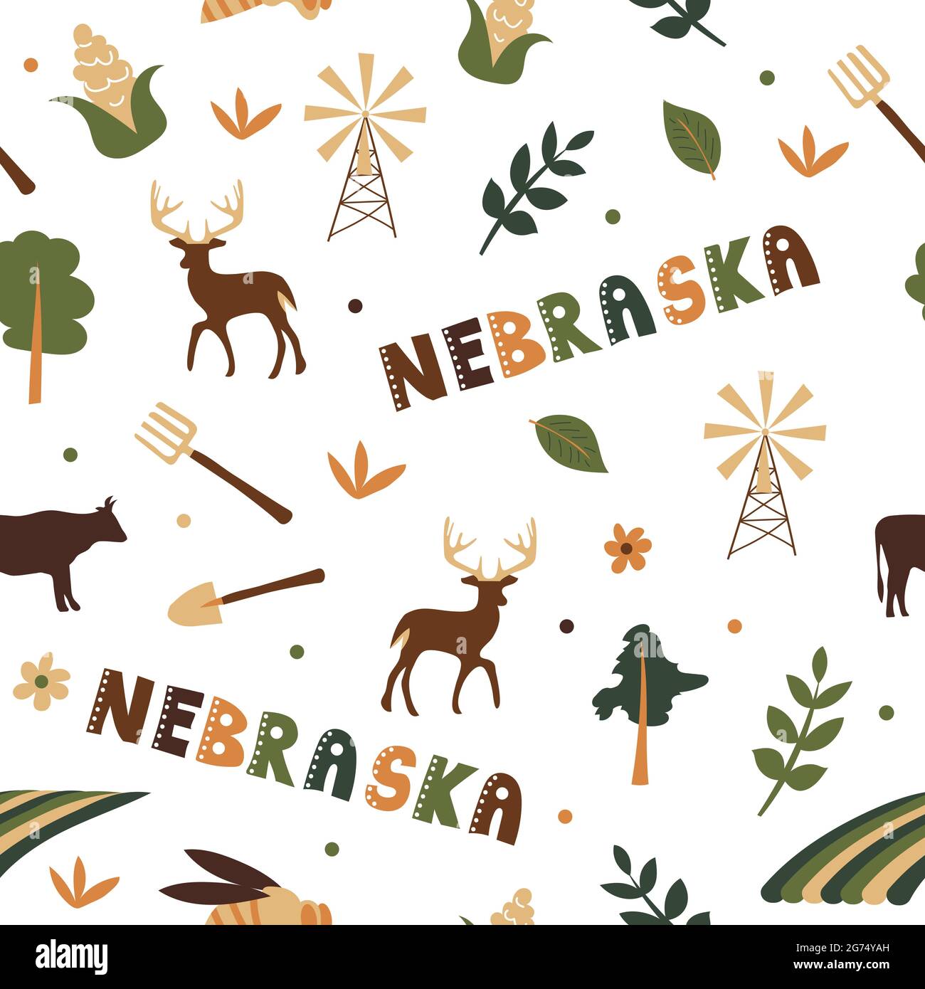 USA collection. Vector illustration of Nebraska theme. State Symbols ...