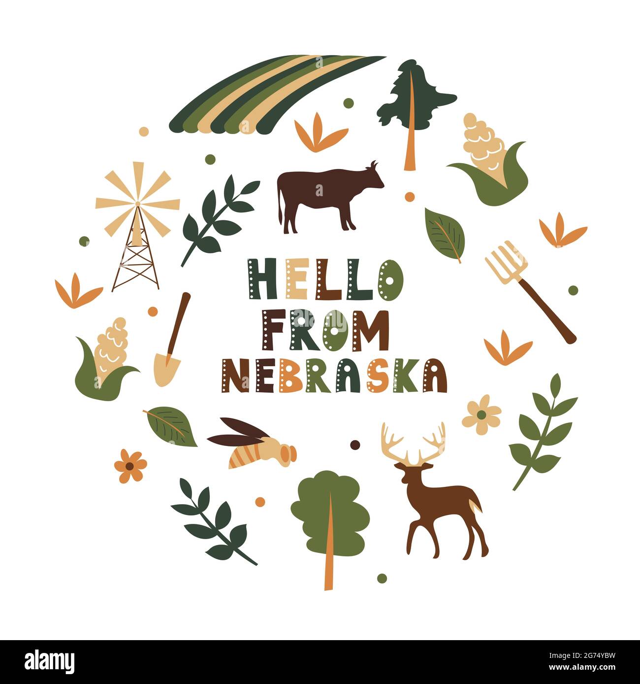 Illustrated map of the state of Nebraska in United States with state ...