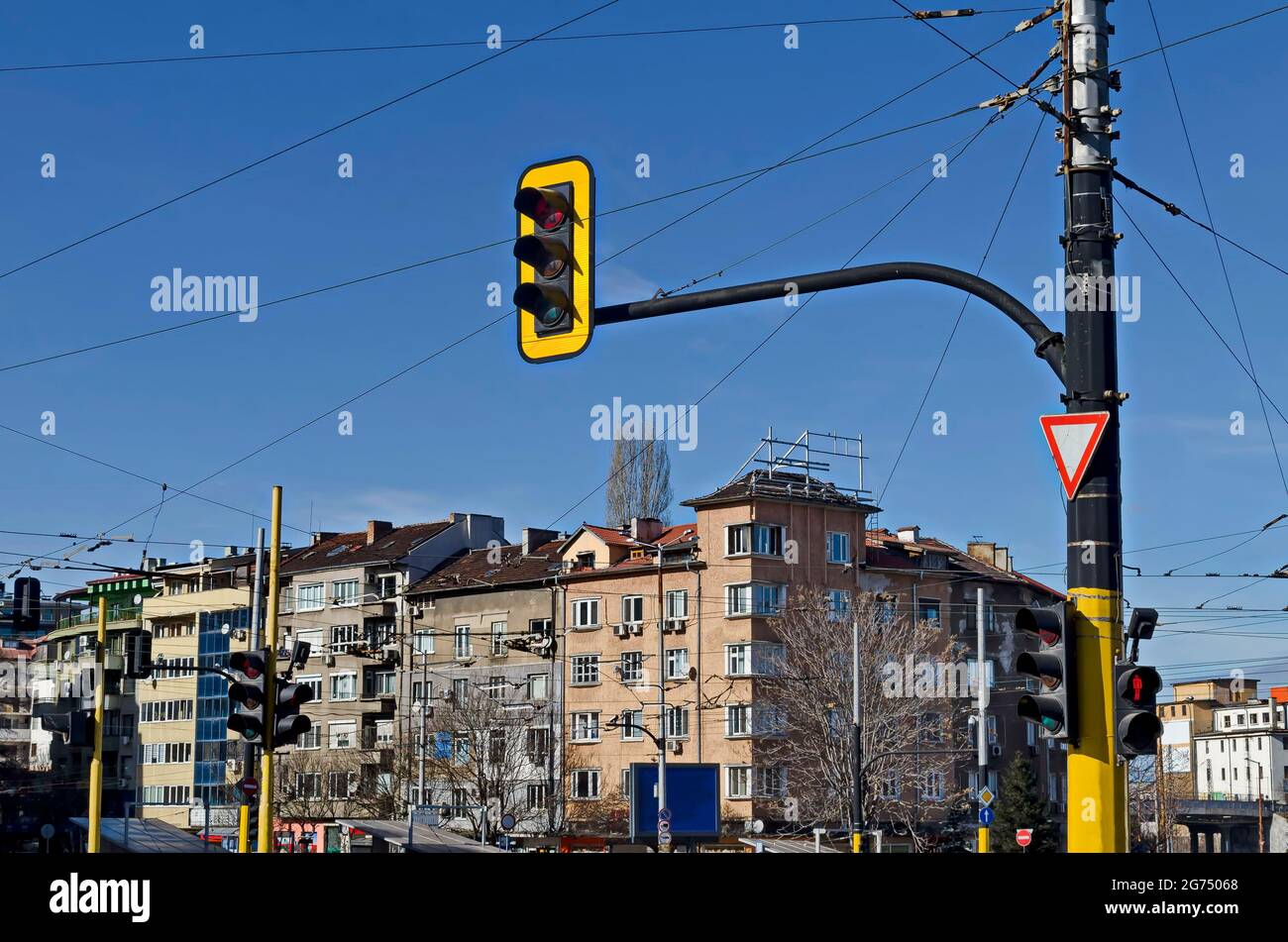 Urban infrastructure with intersection and traffic light system, Sofia ...