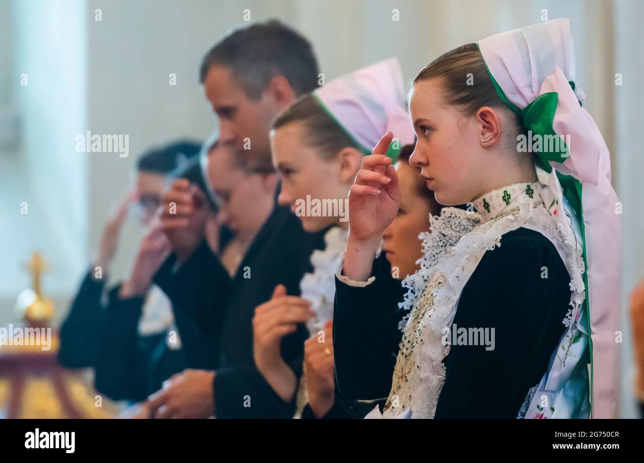 Crostwitz, Germany. 11th July, 2021. Confirmation candidates and their ...