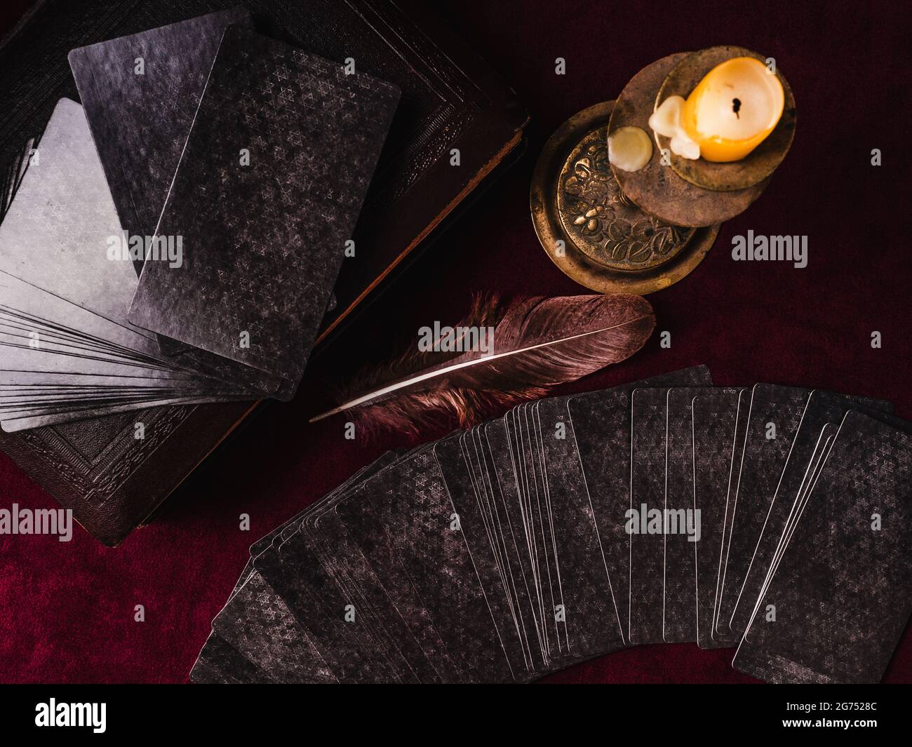 Tarot cards and esoteric concept. Magic rituals. Mystical table with ...