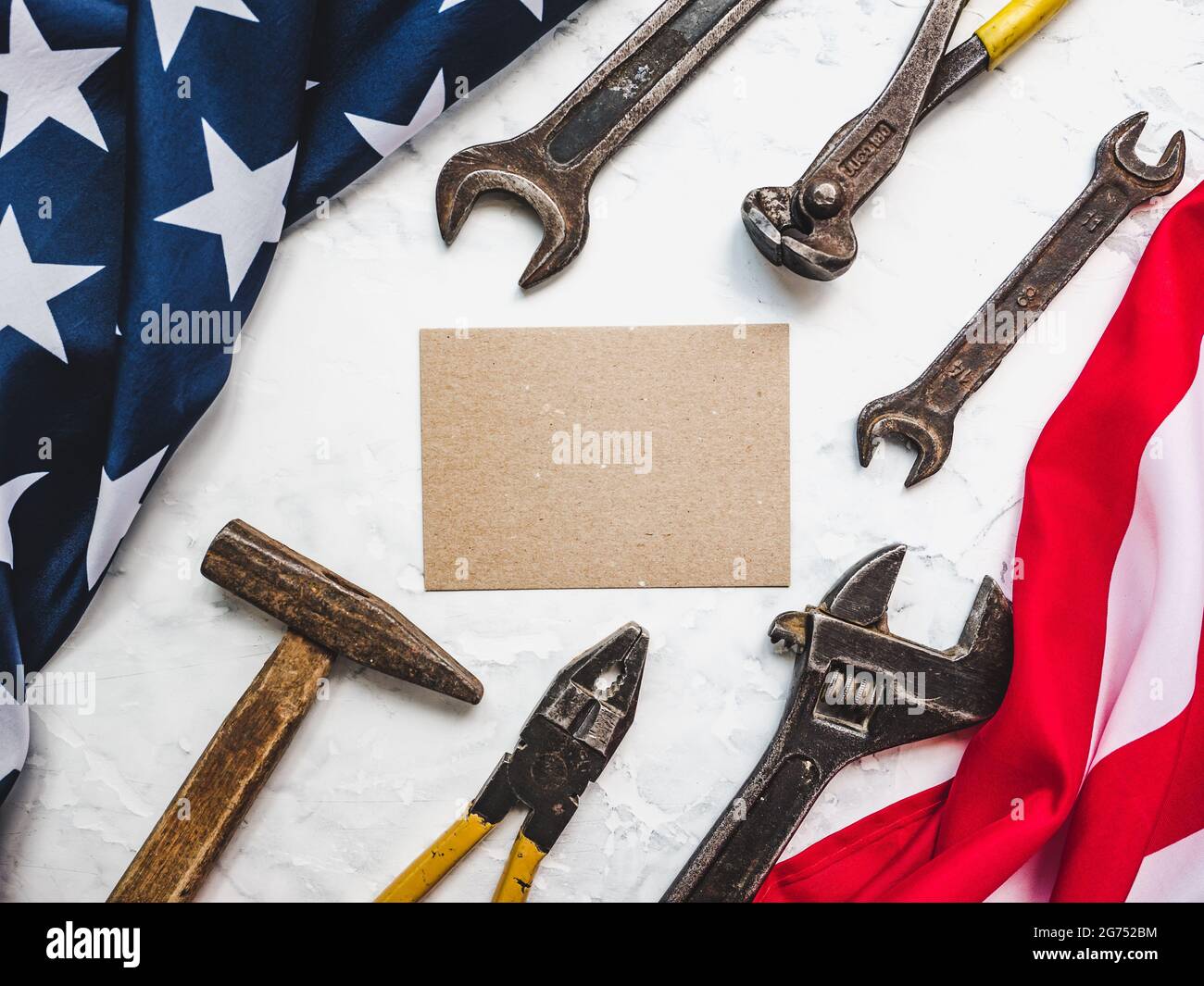 LABOR DAY. Hand tools and the Flag of the United States of America ...