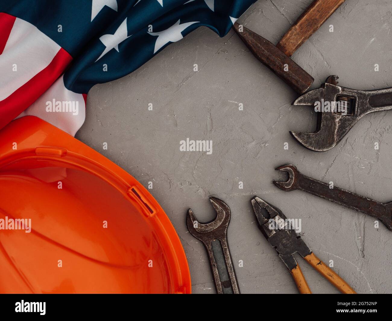 LABOR DAY. Hand tools and the Flag of the United States of America ...