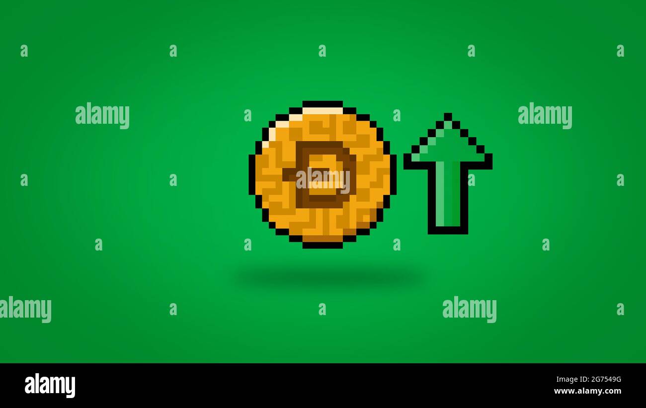 Pixel Dogecoin increasing in value - high res wallpaper Stock Photo - Alamy
