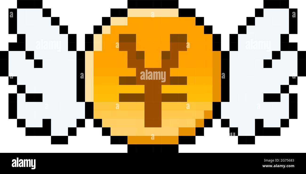 Pixel Yen, Yuan or Renminbi coin with wings - vector, isolated Stock ...