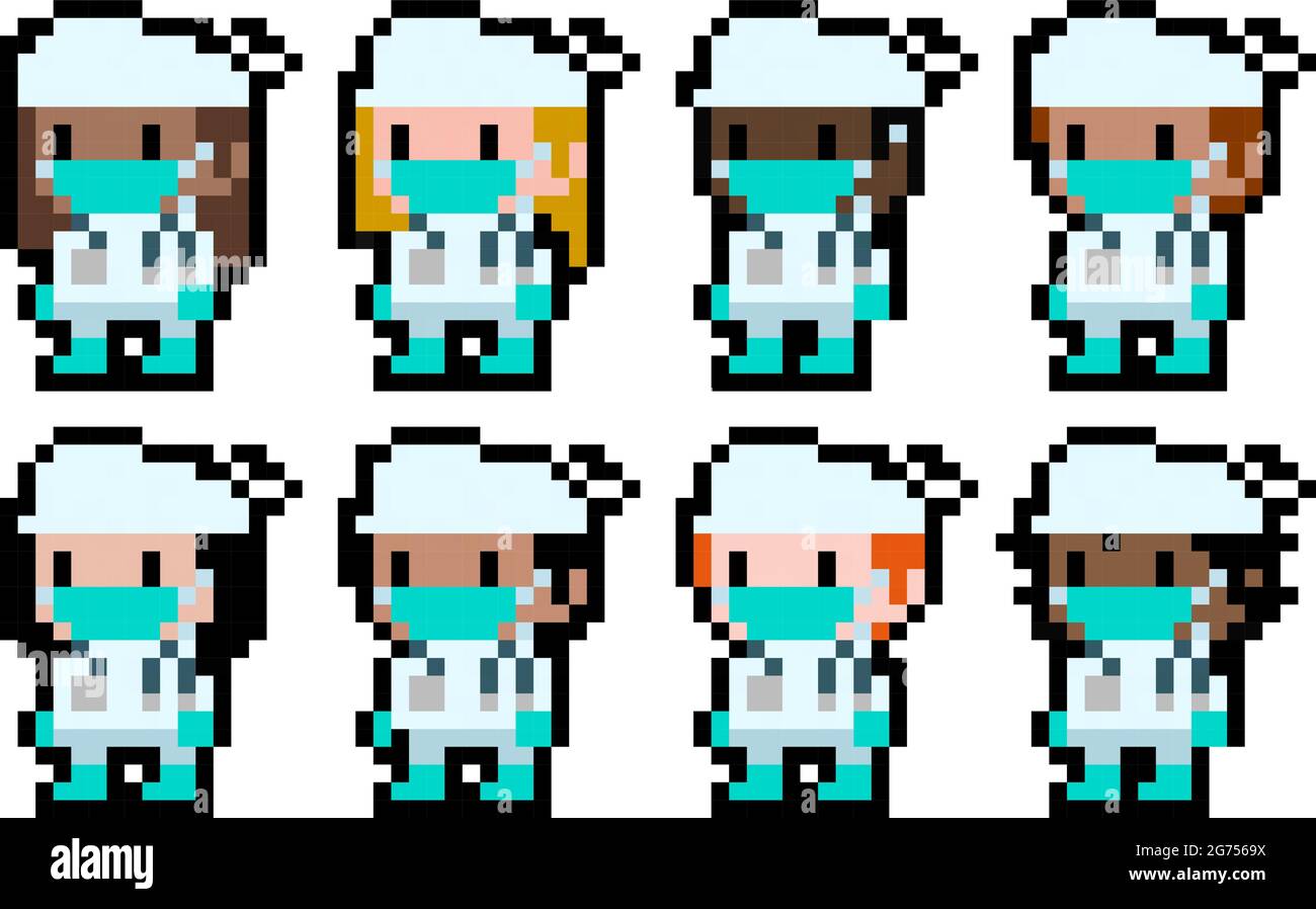 Set of diverse pixel medical professionals - vector, isolated Stock ...