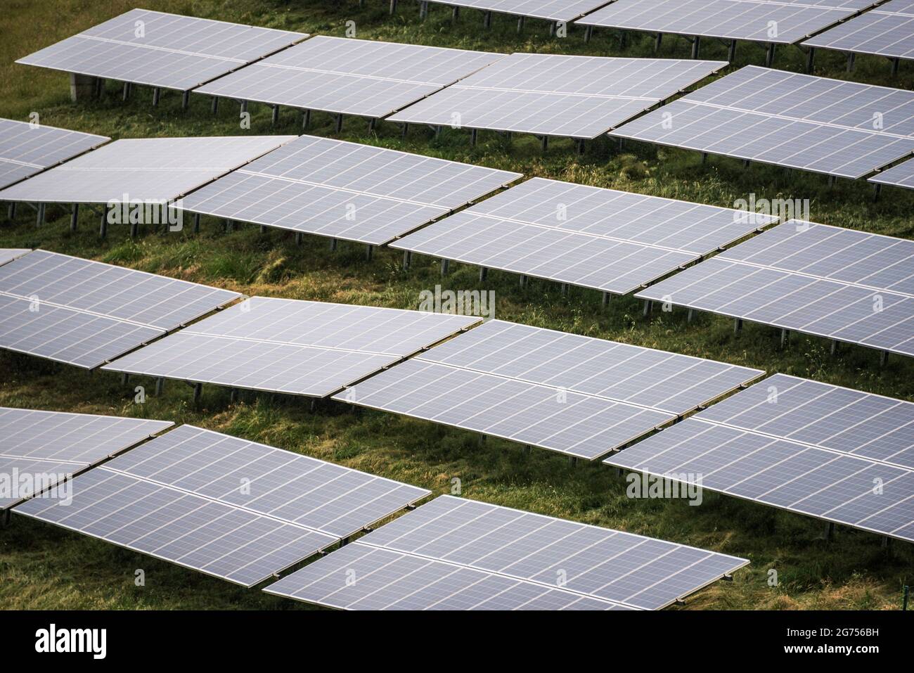 Solar, photovoltaic power station located on a mountain slope in the ...