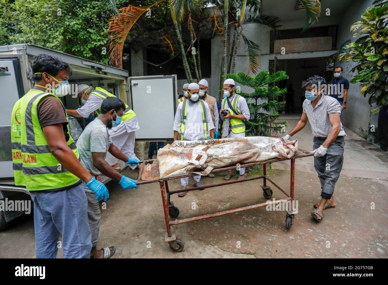 Body bags containing the Narayanganj factory fire victims bodies at the ...
