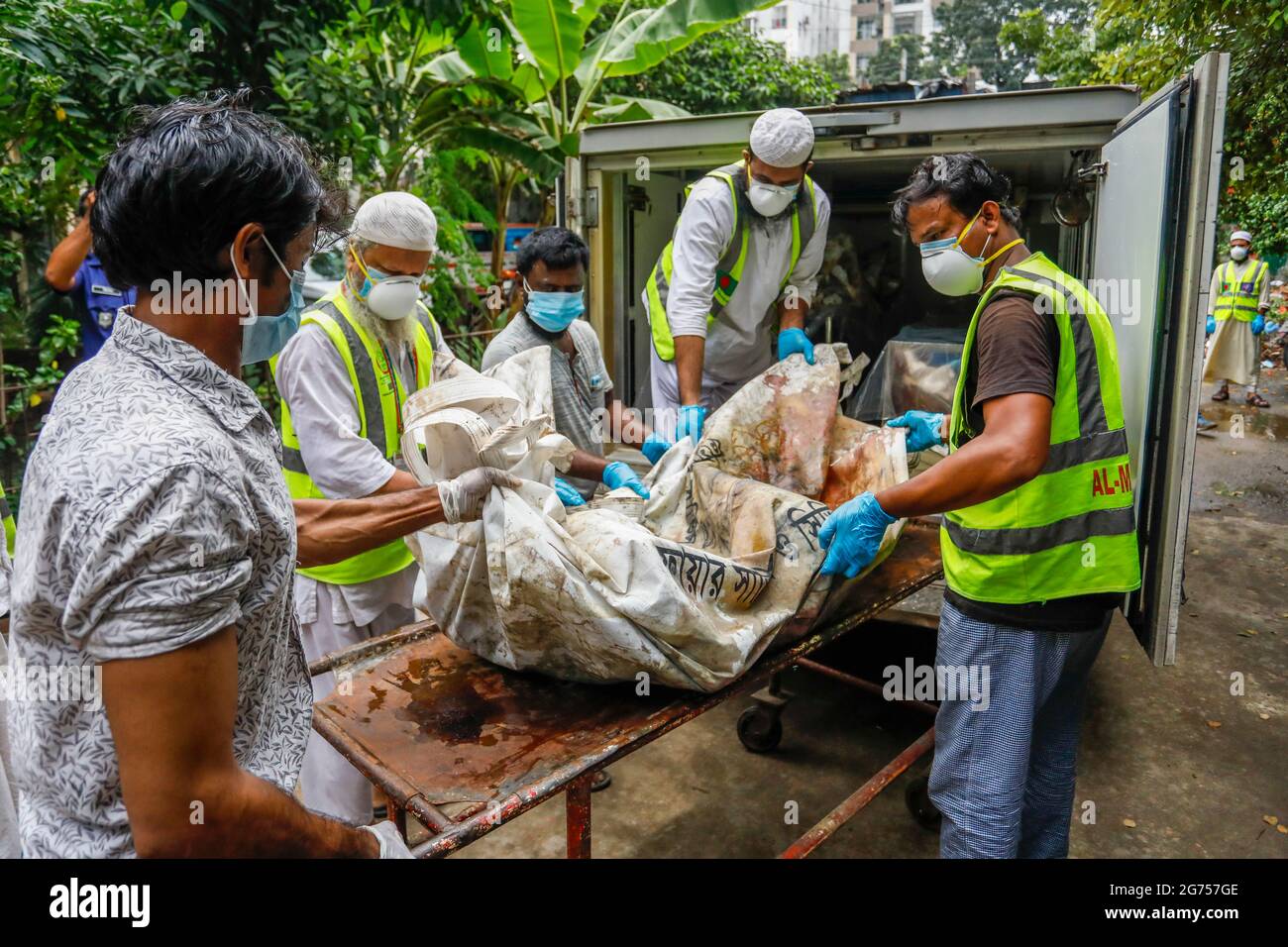 Body bags containing the Narayanganj factory fire victims bodies at the ...