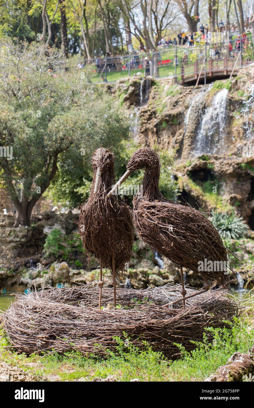 A vertical shot of storks made of twigs in a nest Stock Photo - Alamy