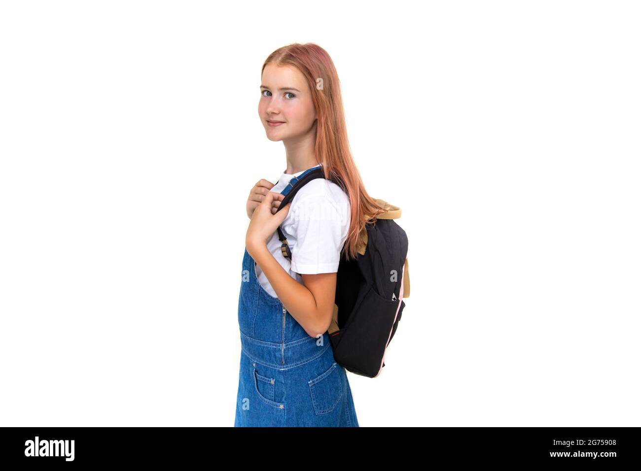 Girl teenager 11 years old schoolgirl looking at camera with smile on ...
