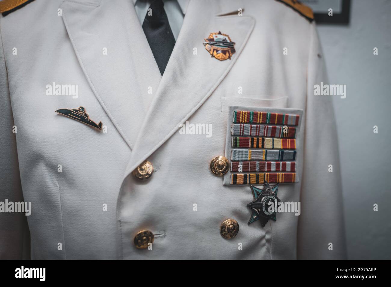 Close up of Russian Soviet Cold War soldier uniform during missile ...