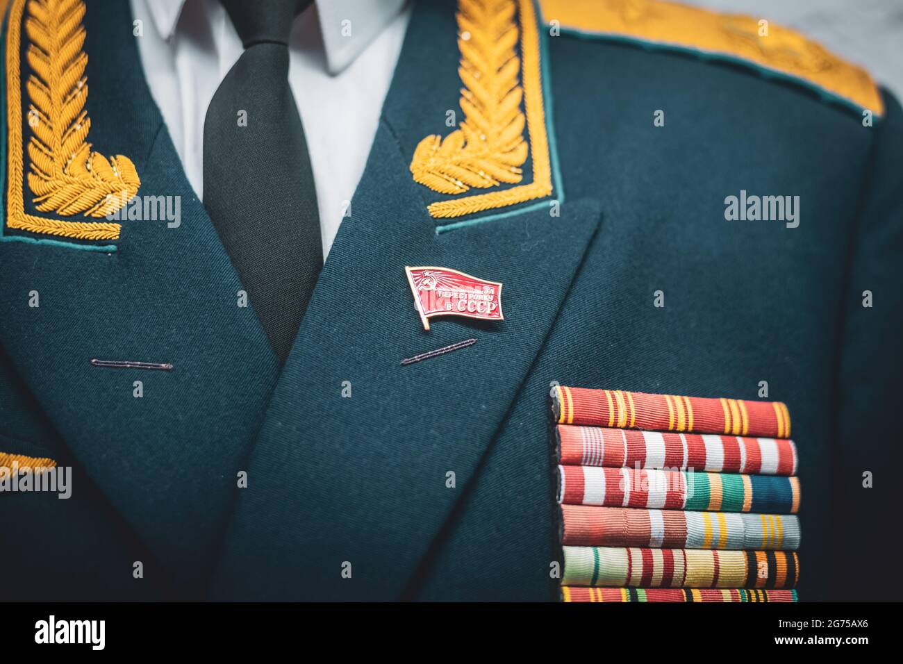 Close up of Russian Soviet Cold War soldier uniform during missile ...