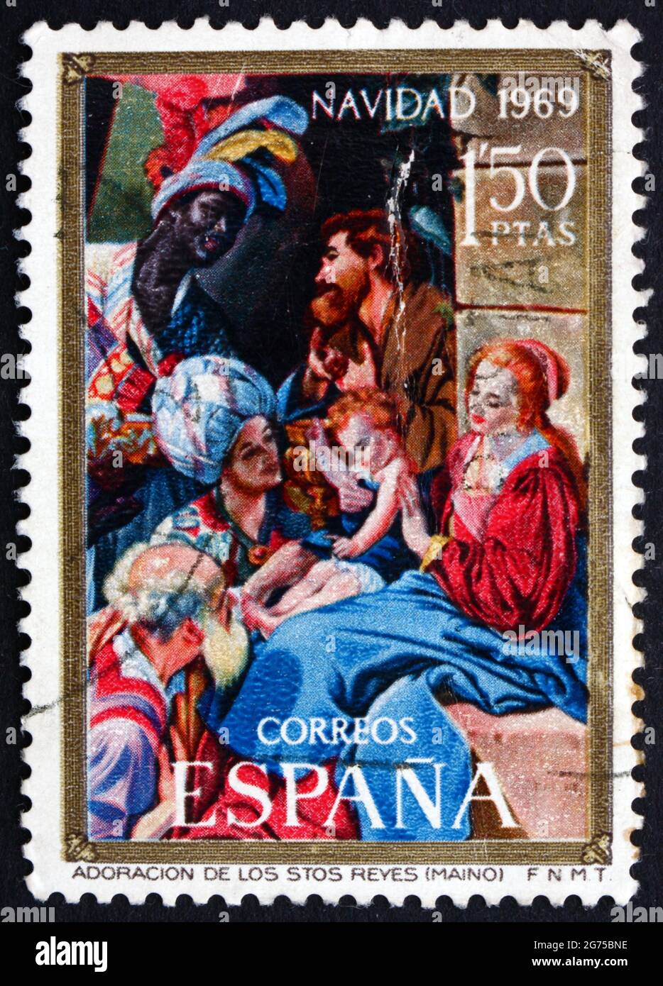 SPAIN - CIRCA 1969: a stamp printed in the Spain shows Adoration of the ...