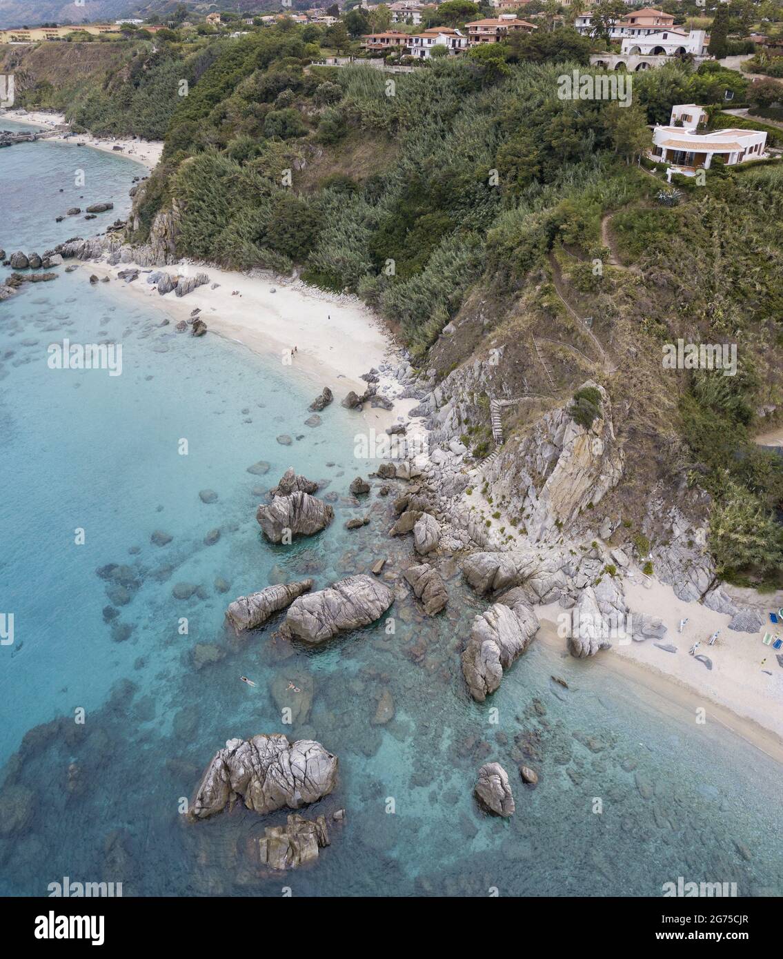 Aerial view of a beach and umbrellas. Tropea, Calabria, Italy ...