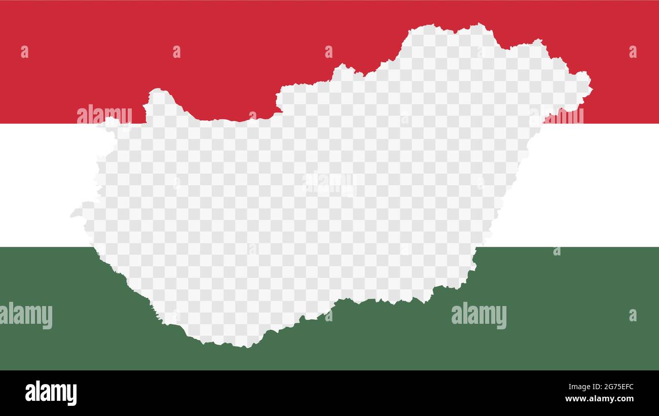 Hungary national flag with transparent map empty border inside ...